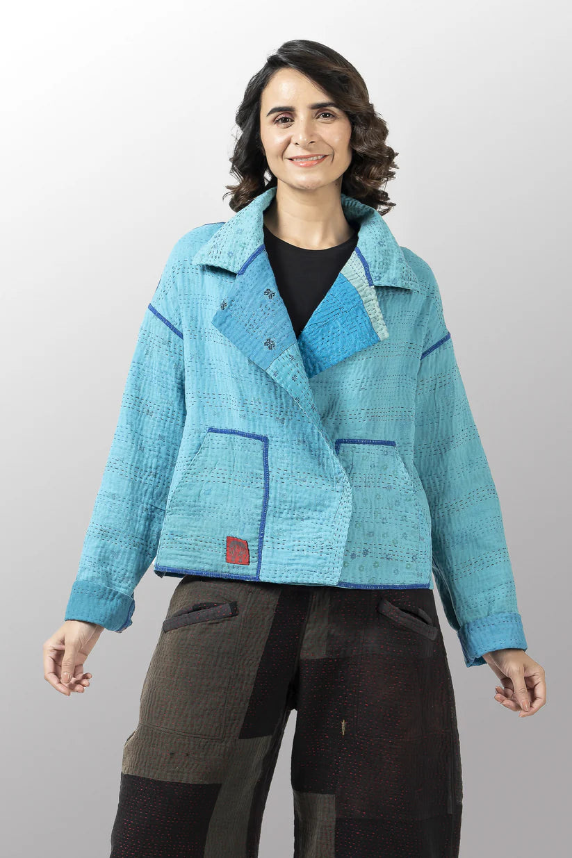 Mieko Mintz- COTTON SILK SW PATCH KANTHA LAPELED SHORT JKT – Wearable ...