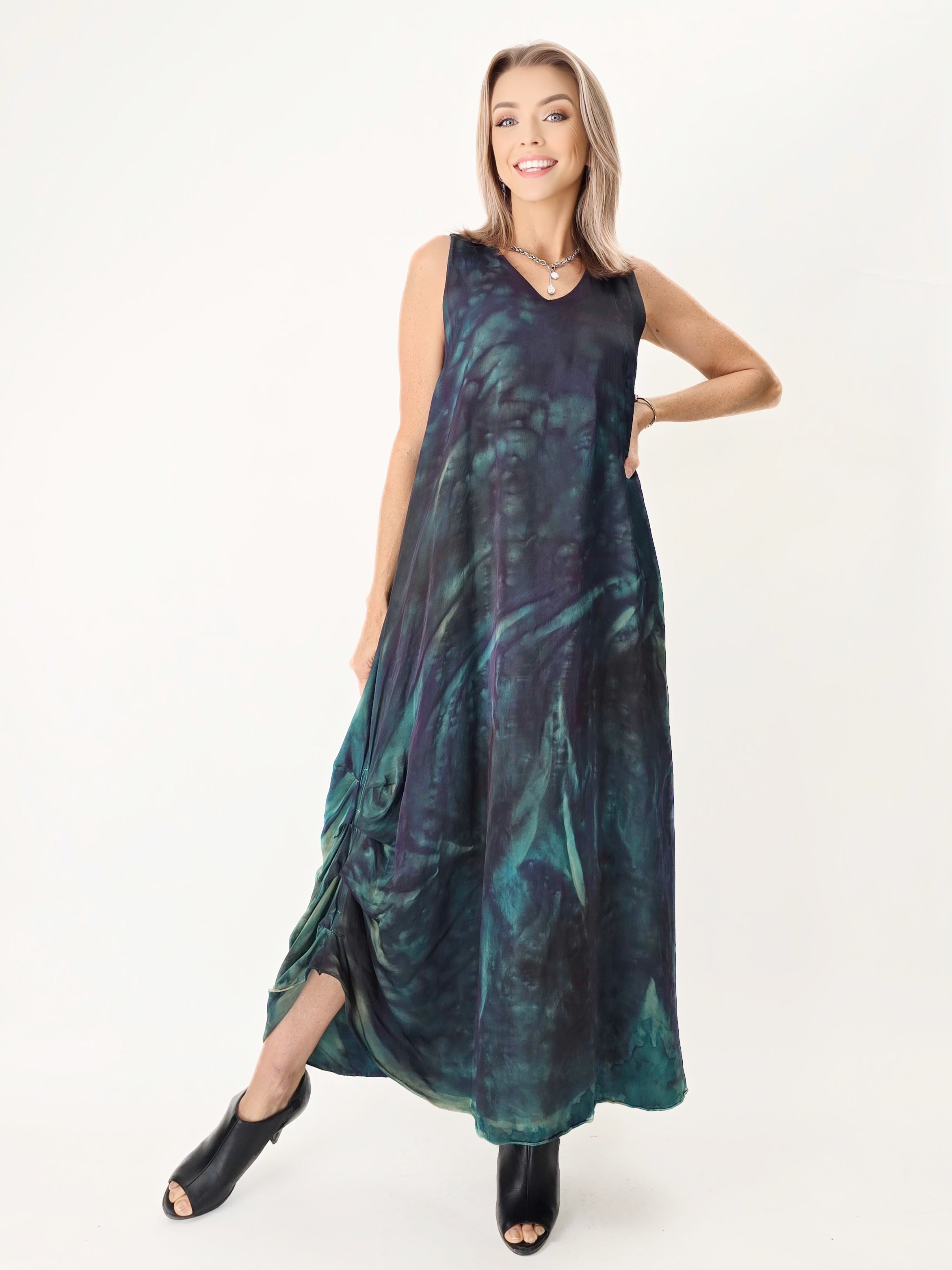 Narenee Designs- Hand-Dyed Silk Blend Maxi Dress – Wearable Art Shop